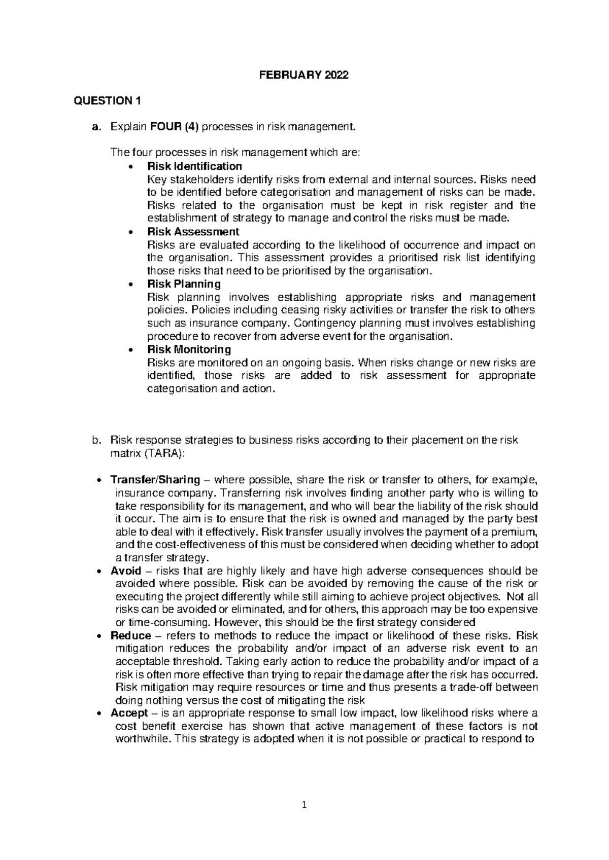 MAF682 FEB 2022 - FEBRUARY 2022 QUESTION 1 a. Explain FOUR (4 ...