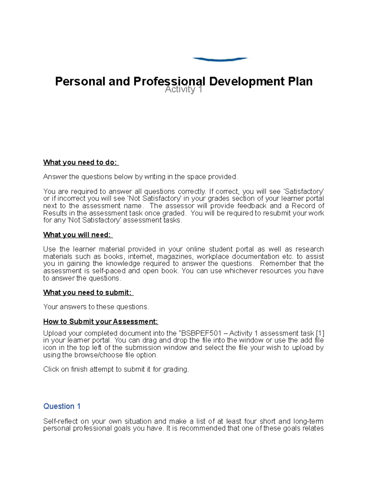 Bsbpef 501 - Personal and Professional Development Plan v1 - Personal ...
