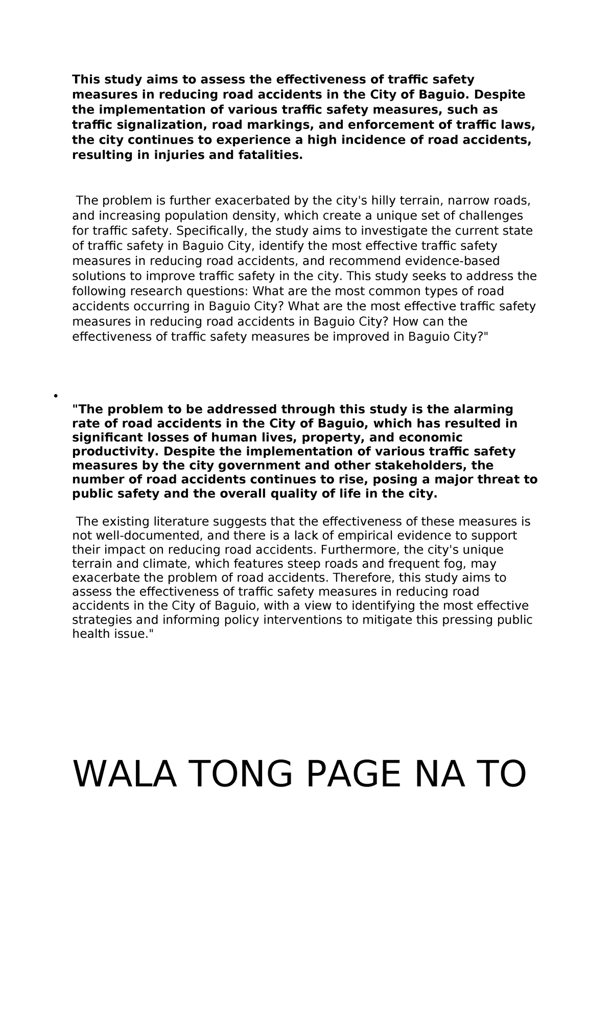 Research title #1 SOP and Rationale - This study aims to assess the ...