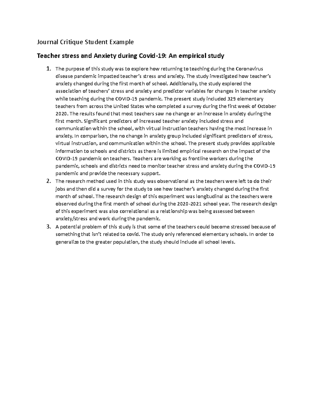 Journal Critique Student Example - Journal Critique Student Example ...