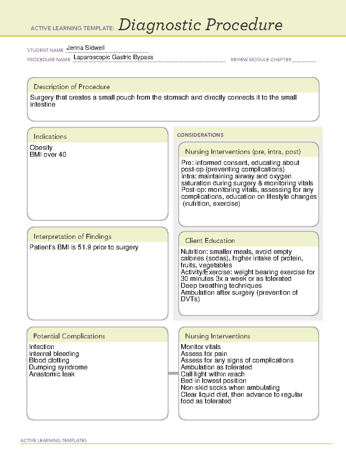 Diagnostic Procedure filled out - NURS 2208 - ACTIVE LEARNING TEMPLATES ...