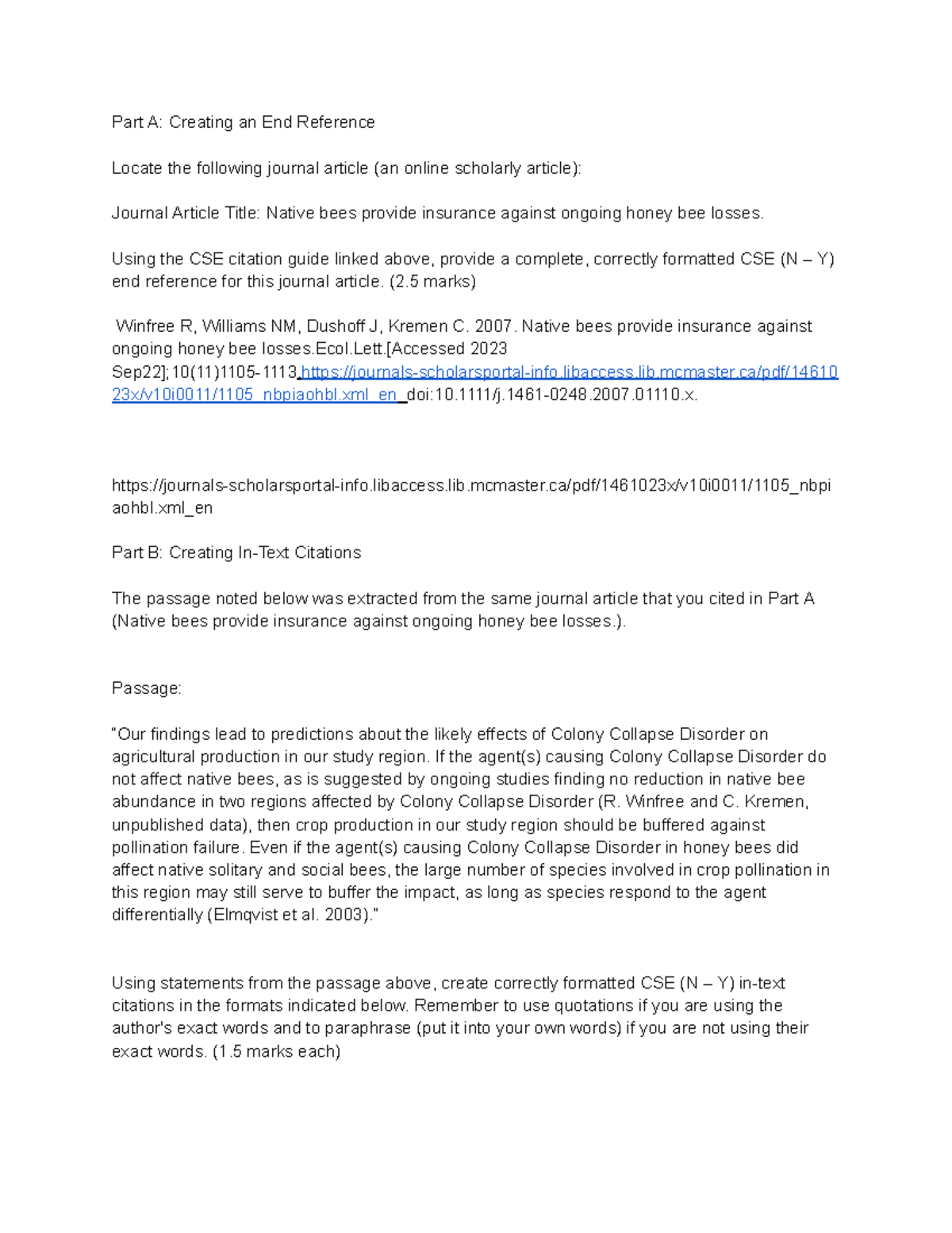 Part A Creating an End Reference - Part A: Creating an End Reference ...