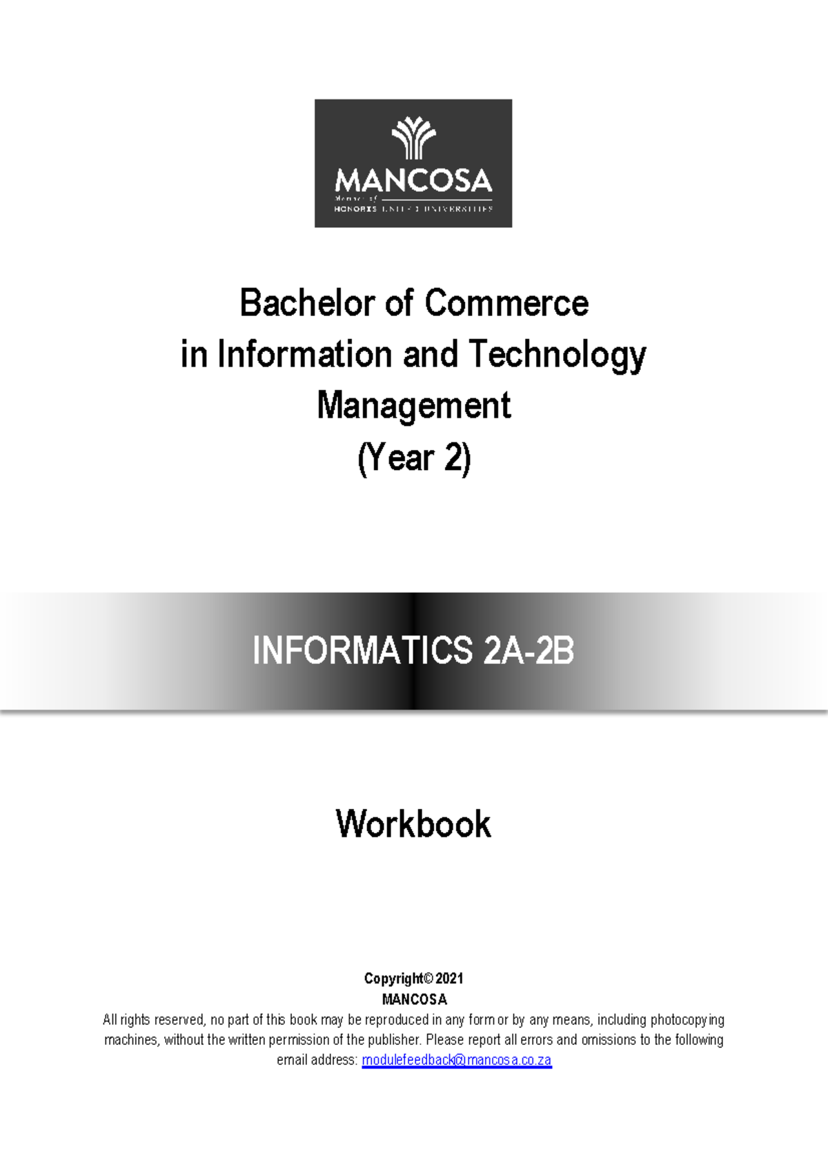 Bcom ITM - Informatics 2A - 2 B Workbook - Bachelor of Commerce in ...