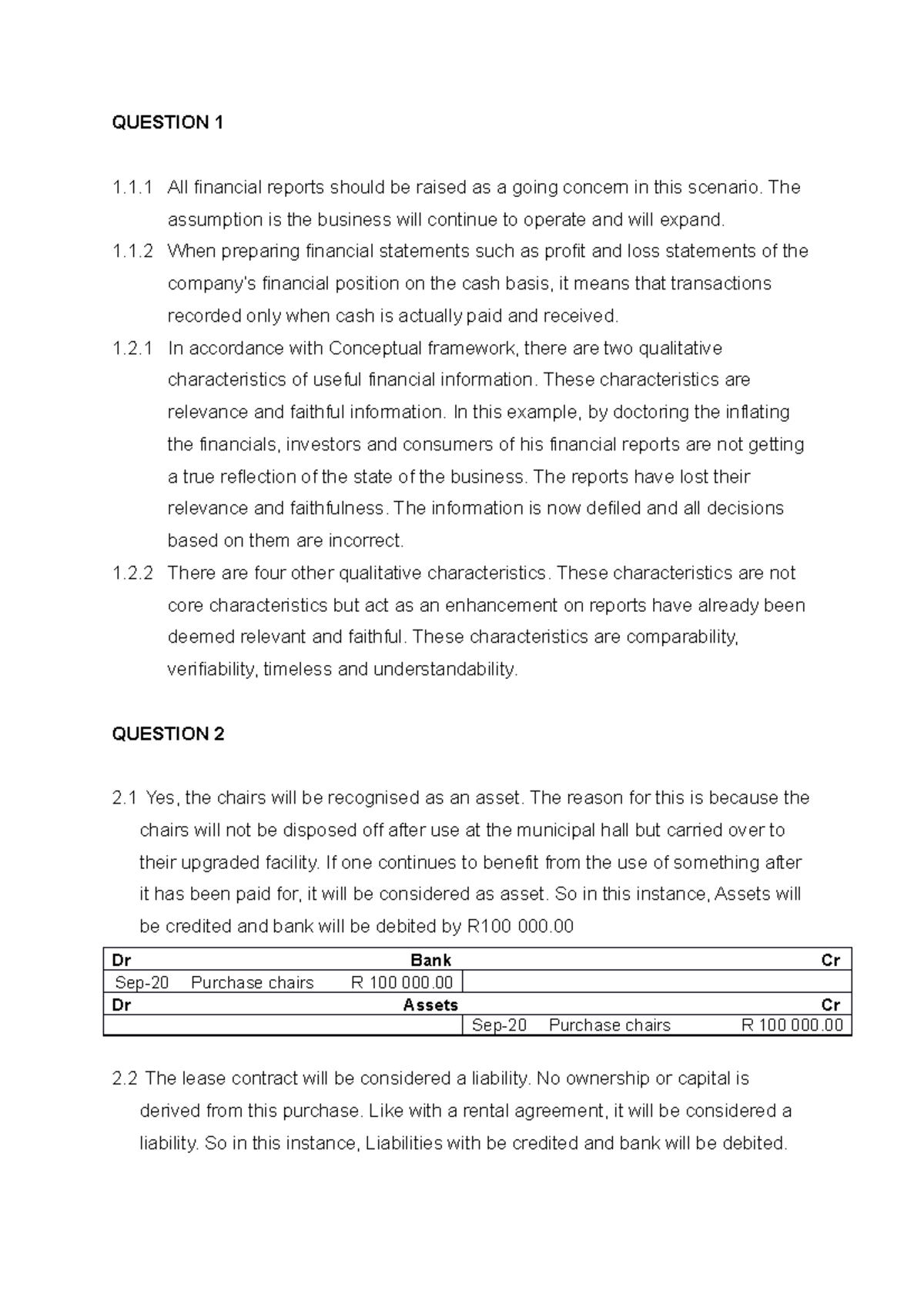 Formative Assessment One Financial Accounting (HFAC130-1) - QUESTION 1 ...