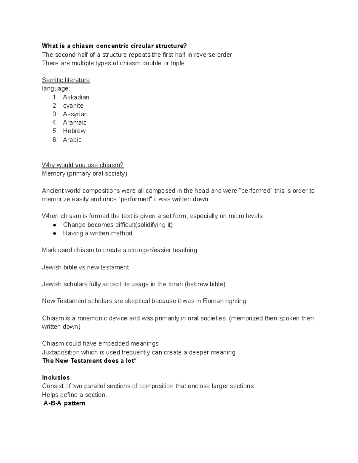 T203 Handwritten Notes (C7 and C8) - What is a chiasm concentric ...