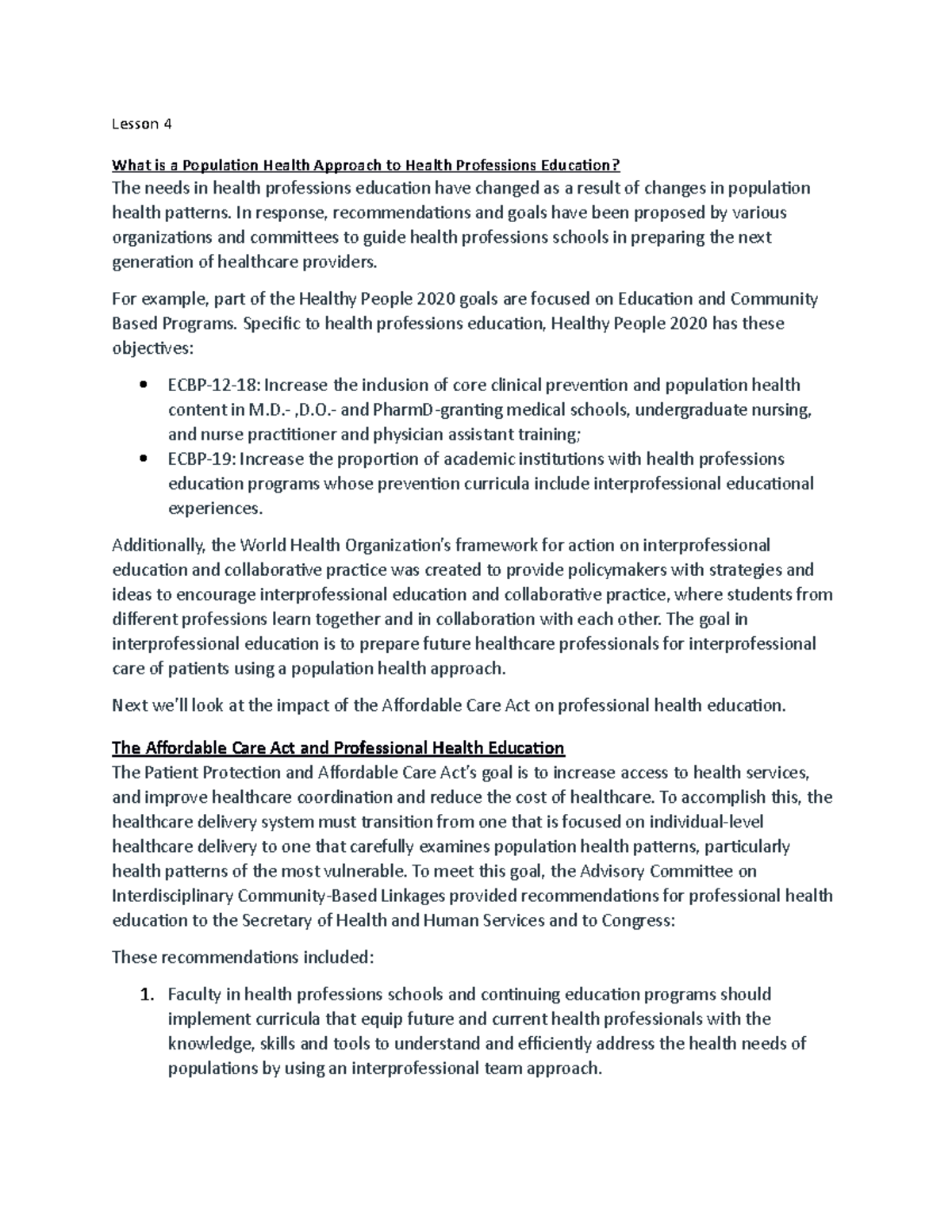 HPA 311 lesson 4 - Lesson 4 What is a Population Health Approach to ...