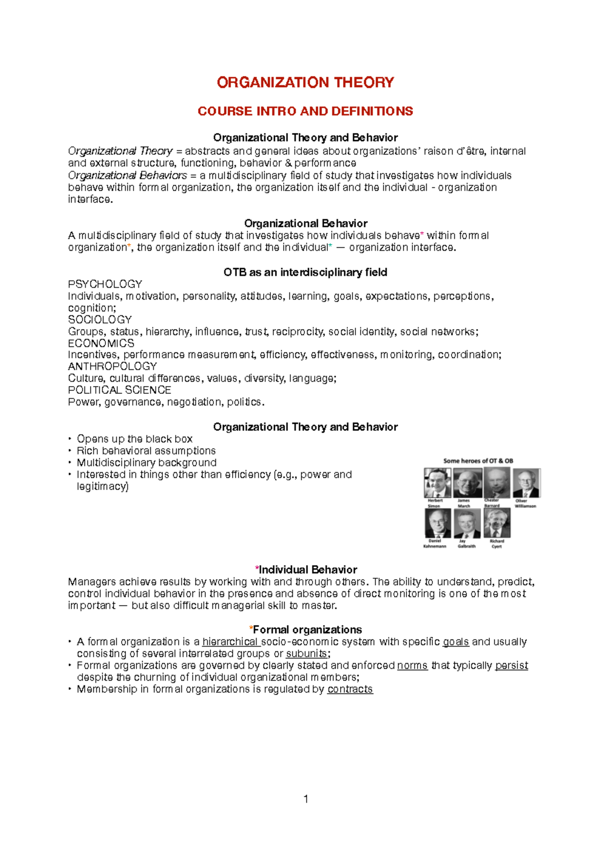 Organization Theory 1 - ORGANIZATION THEORY COURSE INTRO AND ...