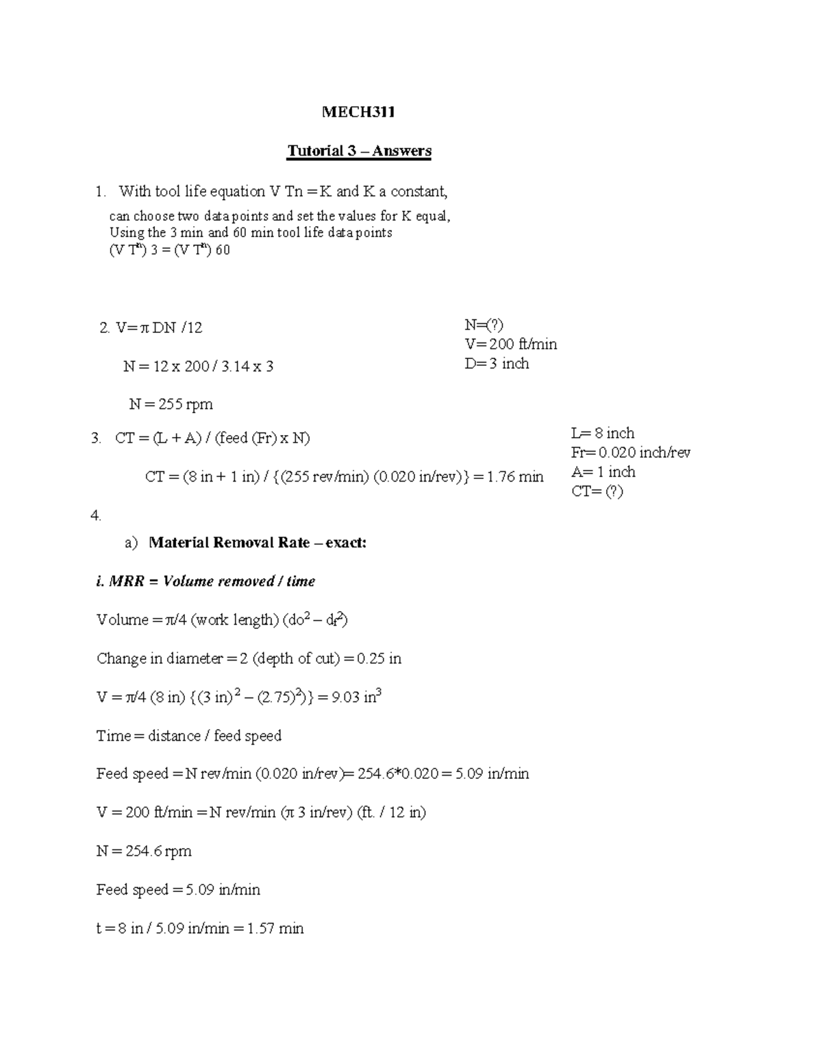 Tutorial 3 Solution Fall 2023 Mech Tutorial 3 Answers V π Dn N 12 X 200 3 X 3 N 255 