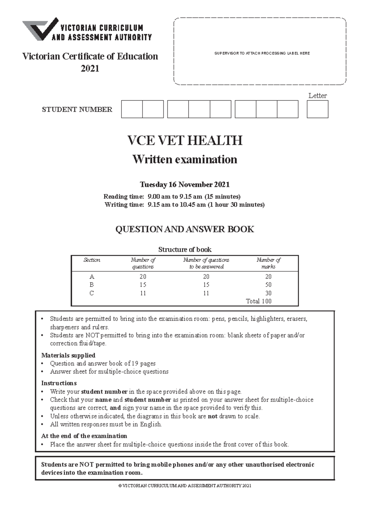 2021vethealth-w - 2021 VET VCE health - VCE VET HEALTH Written ...