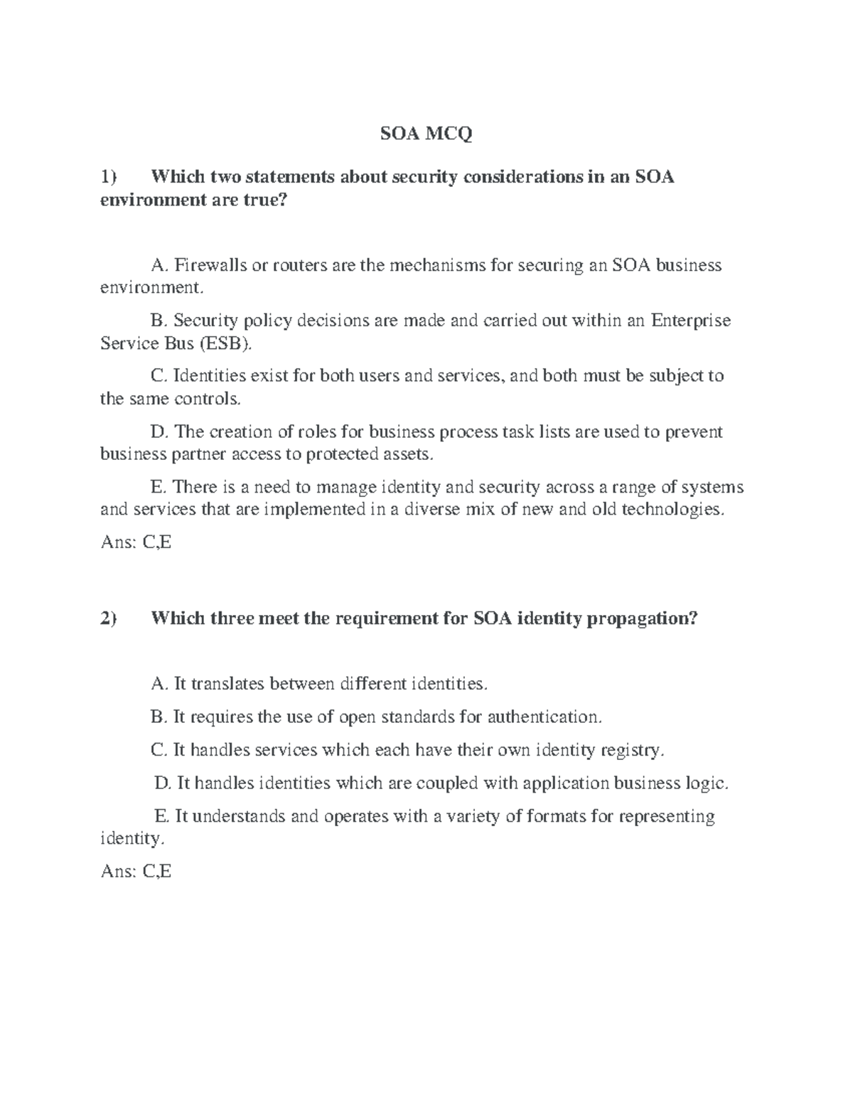 Service Oriented Architecture Multiple Choice Questions Soa Mcq 1 Which Two Statements About