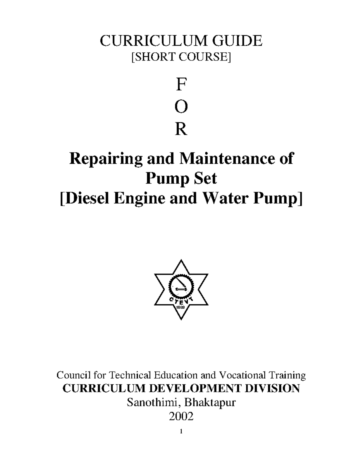 2019-08-04 Repairing and Maintenance of Pump Set - CURRICULUM GUIDE ...