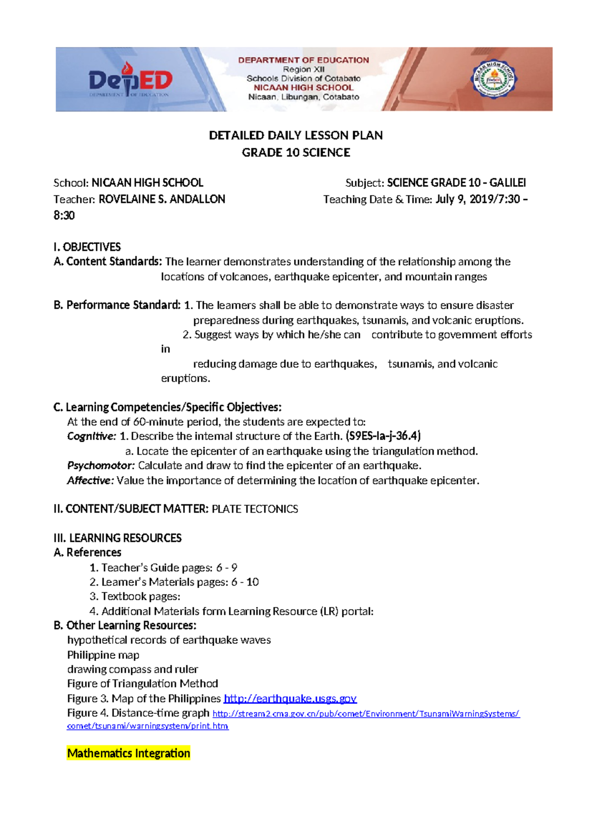 DLL for COT 1st Q - Lesson PLan - DETAILED DAILY LESSON PLAN GRADE 10 ...