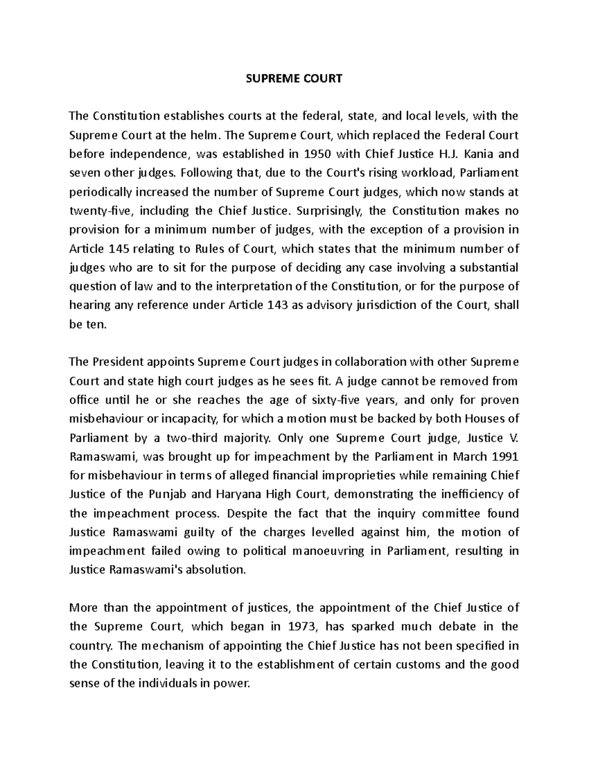 Supreme Court - Lecture notes 1 - Government and Politics in India II ...