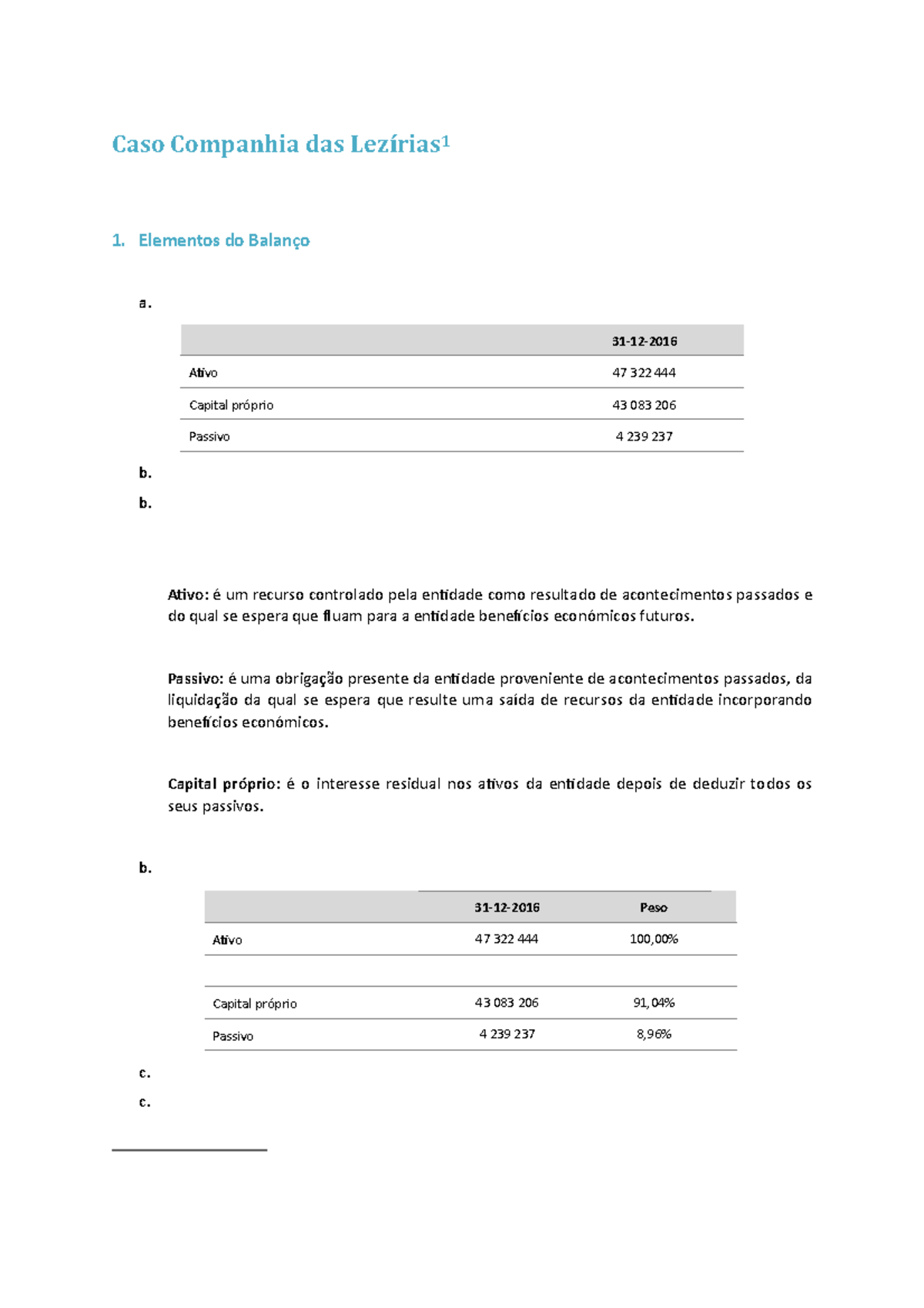 caso capitulo 3 solução - Caso Companhia das Lezírias 1 1. Elementos do ...