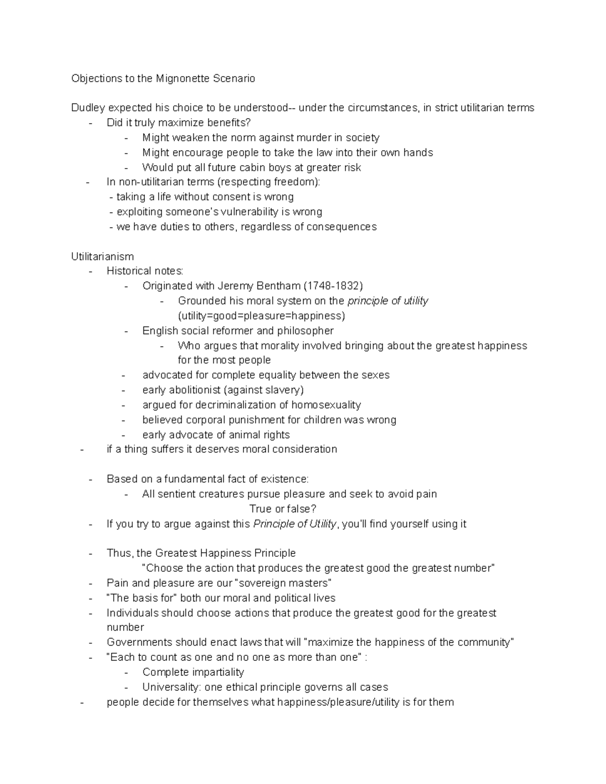 Utilitarianism - Objections to the Mignonette Scenario Dudley expected ...