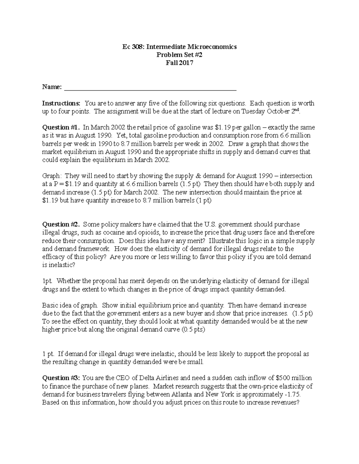 Ec 308 - Problem Set #2 KEY - Ec 308: Intermediate Microeconomics ...