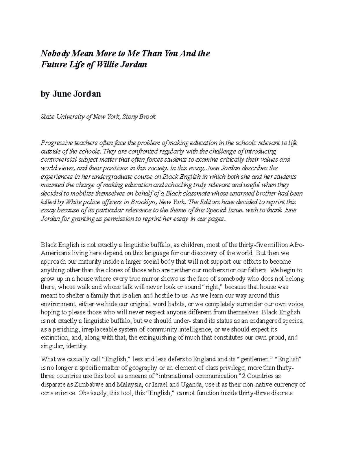 June jordan - Freshman Composition ENGL 11000 B2[10555] (City College ...