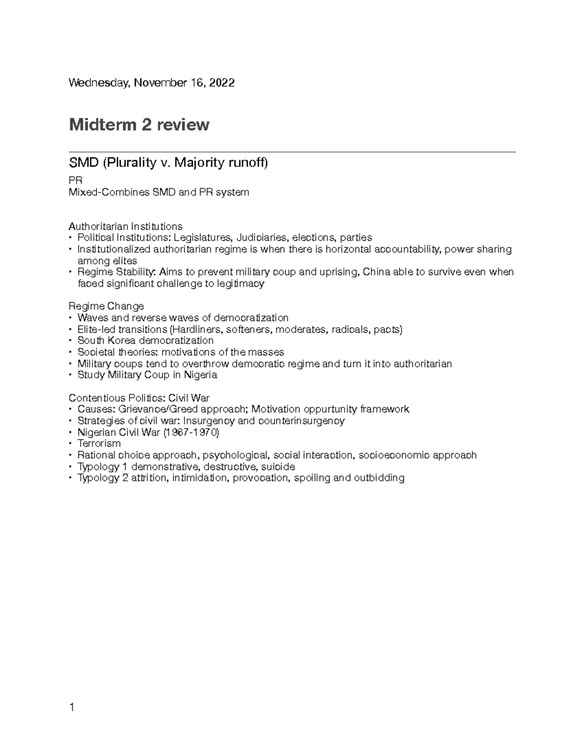 Midterm 2 Review - POLS1160 COMP Poli Seulah Choi - Wednesday, November 16, 2022 Midterm 2 ...