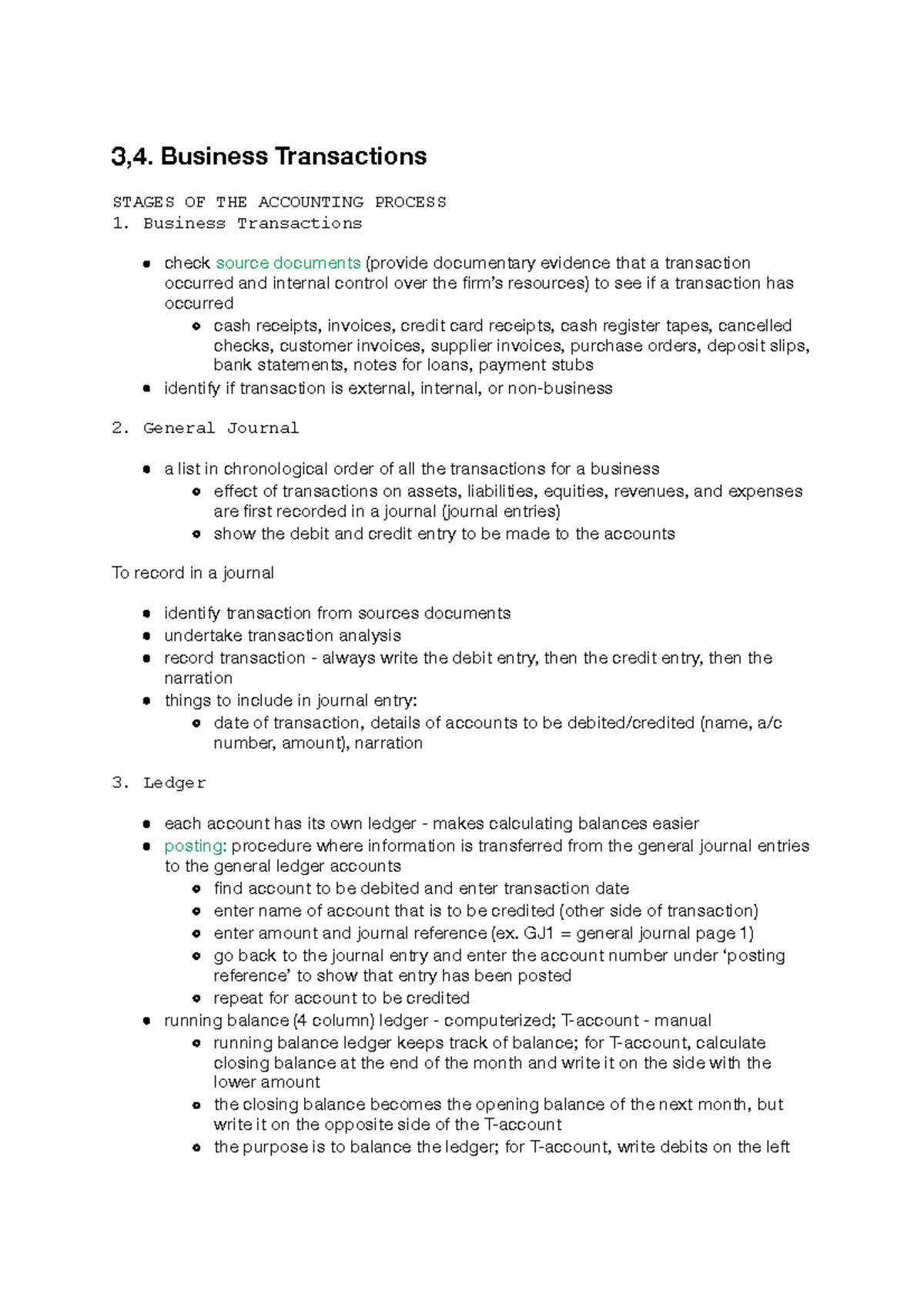 Lecture 3&4 - Comprehensive notes - 3,4. Business Transactions STAGES ...