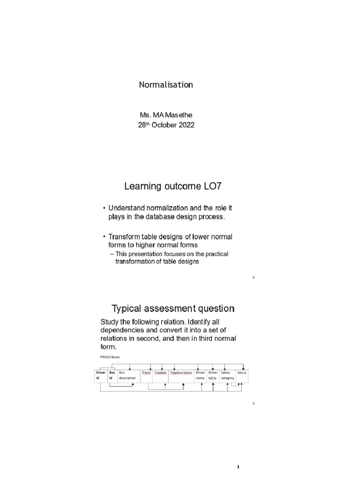 Normalisation Notes - So how do we get from the initial relation to the ...