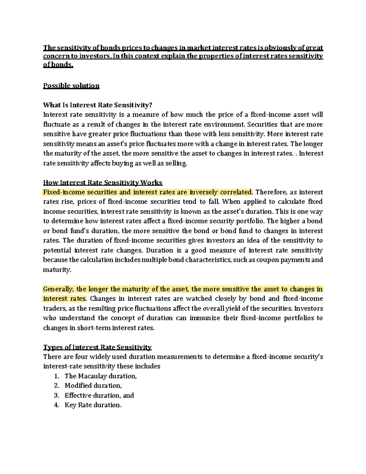 5. The sensitivity of bonds prices - In this context explain the ...