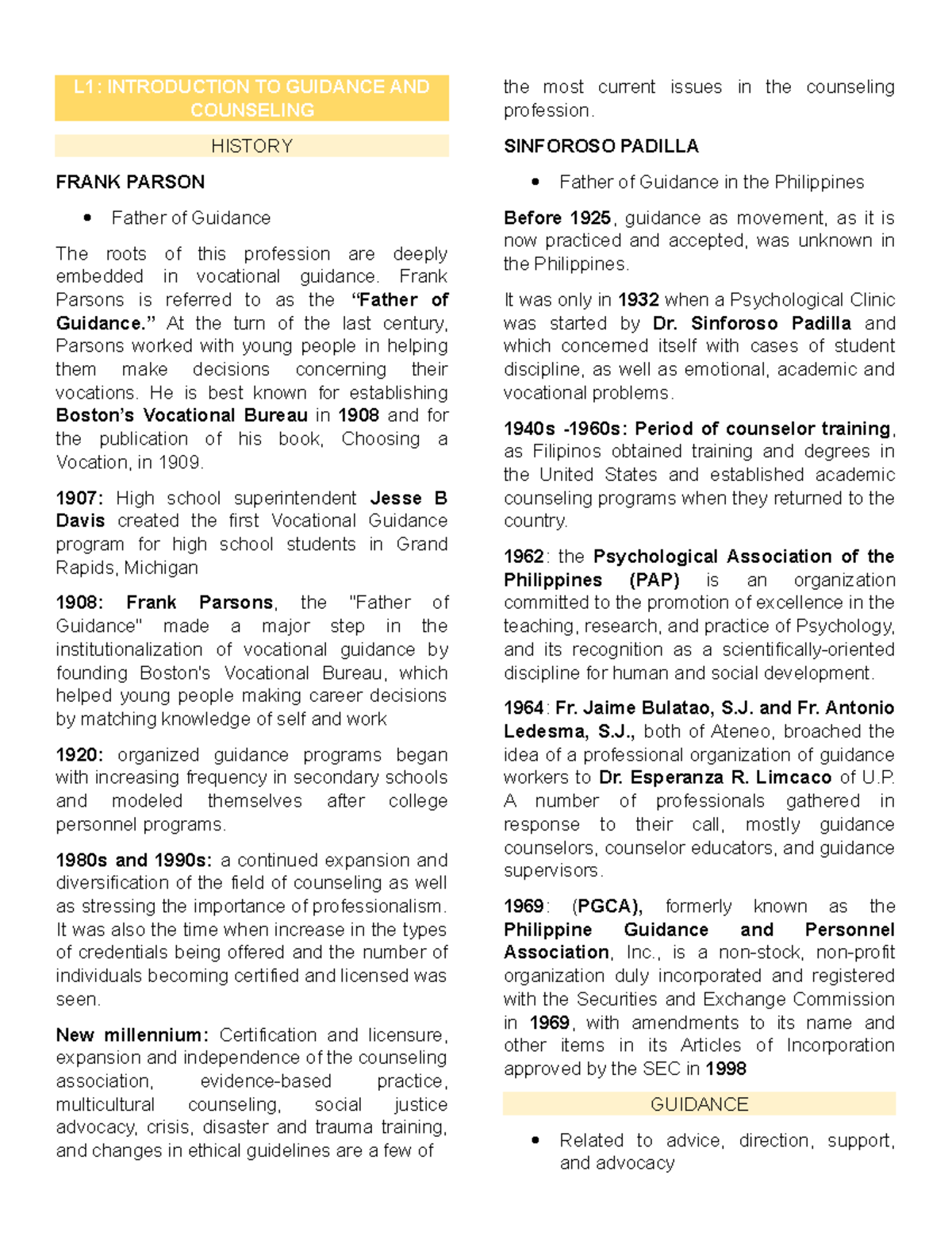Intro TO Guidance Midterm - L1: INTRODUCTION TO GUIDANCE AND COUNSELING ...