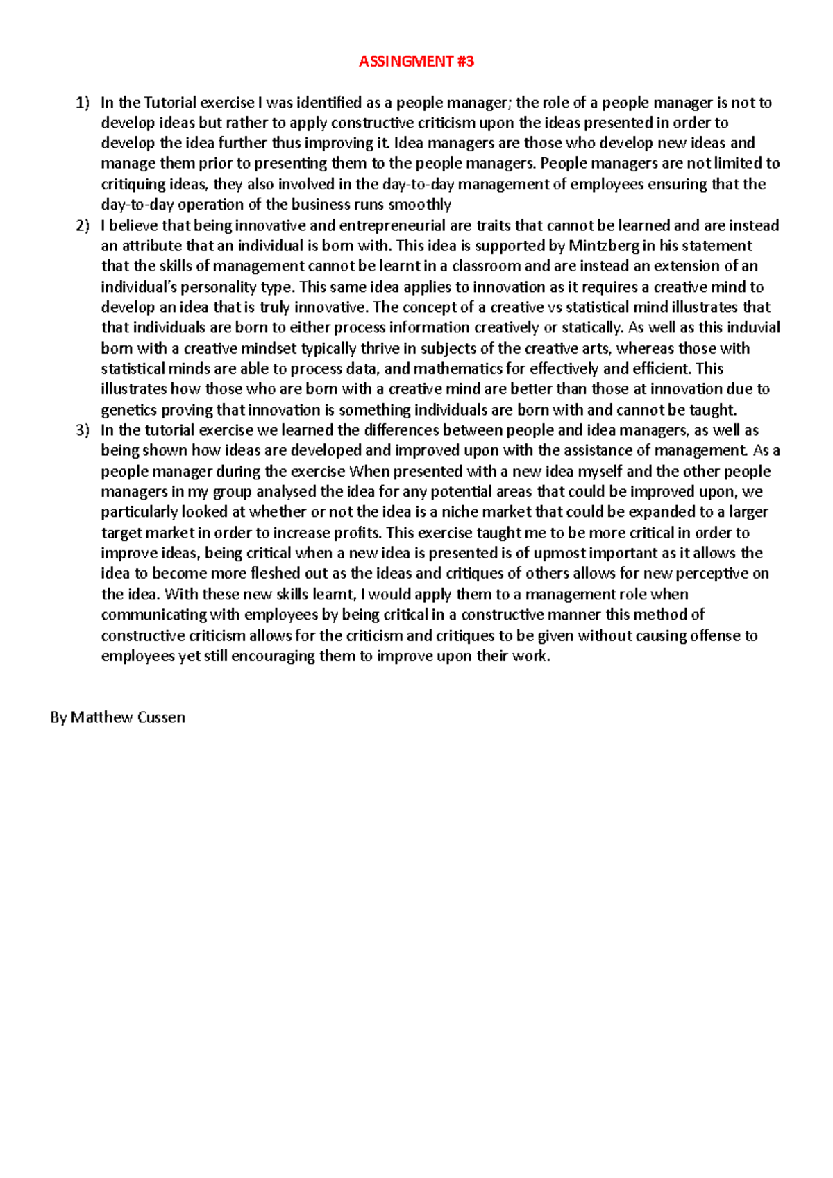 Assingment #3 - stuff - ASSINGMENT In the Tutorial exercise I was ...