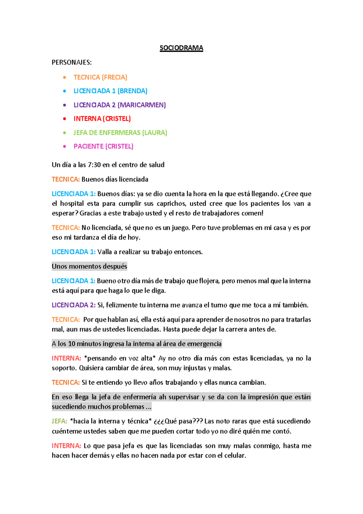Sociodrama Gestion - SOCIODRAMA PERSONAJES: • TECNICA (FRECIA ...