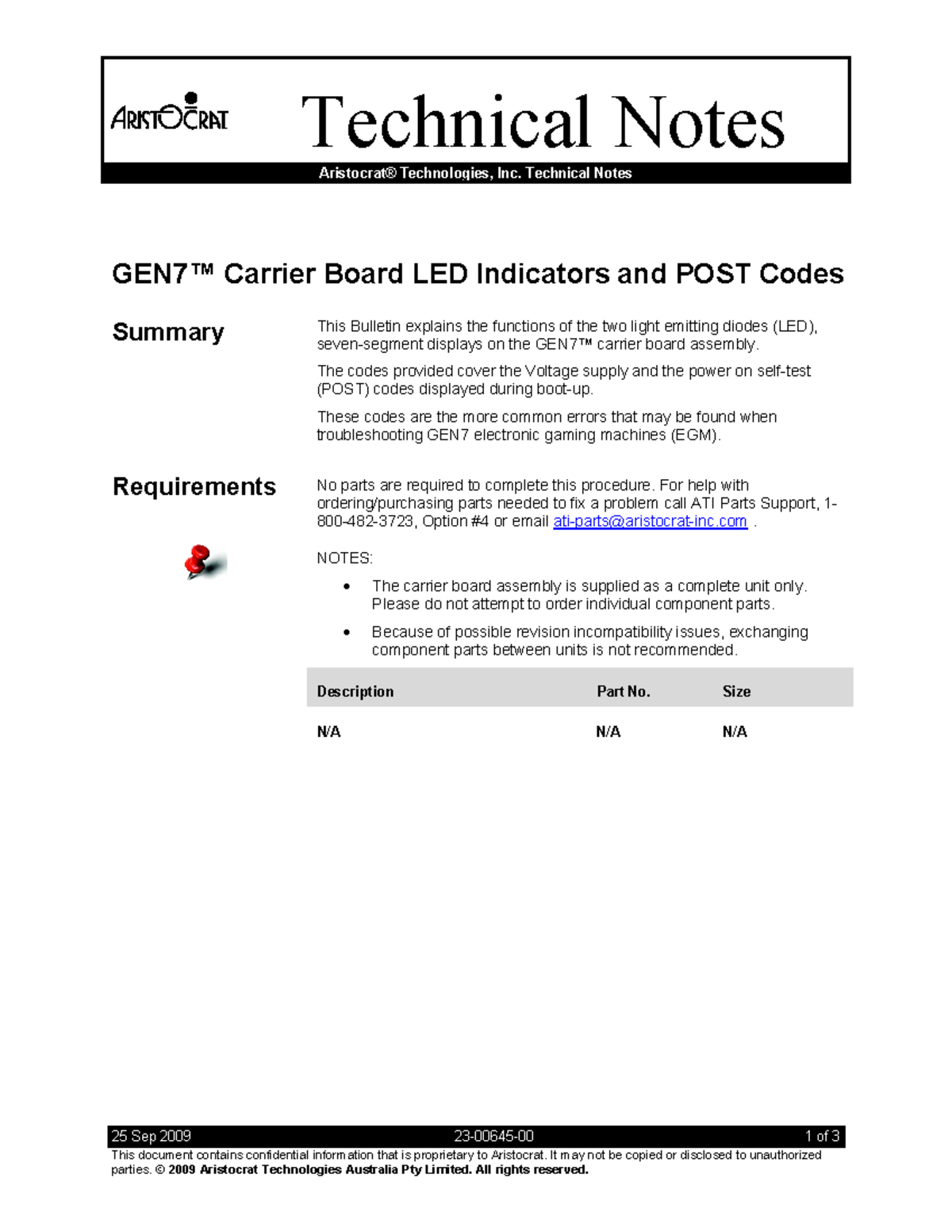 Viridian Carrier board codes - Technical Notes Aristocrat® Technologies ...