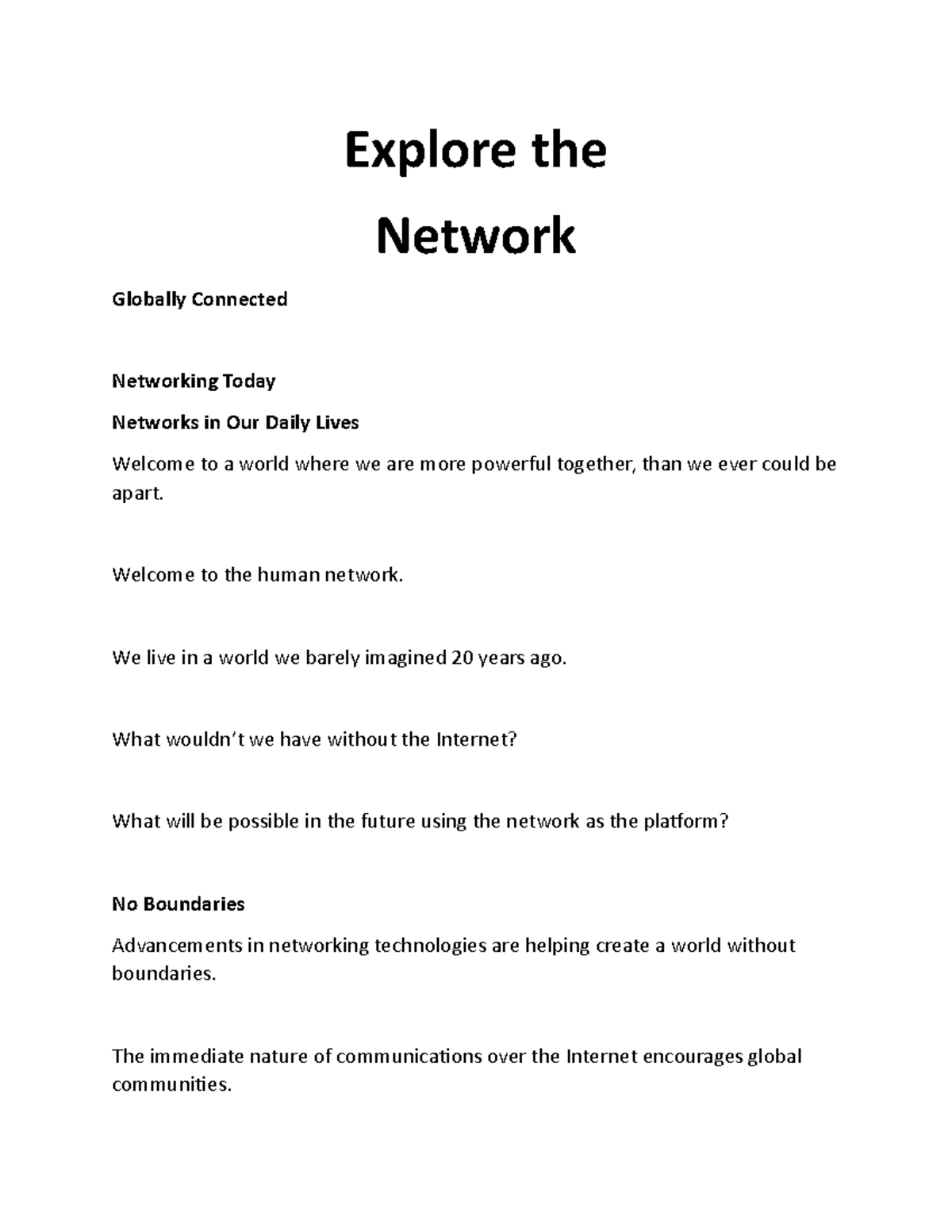 Explore the Network - Explore the Network Globally Connected Networking ...