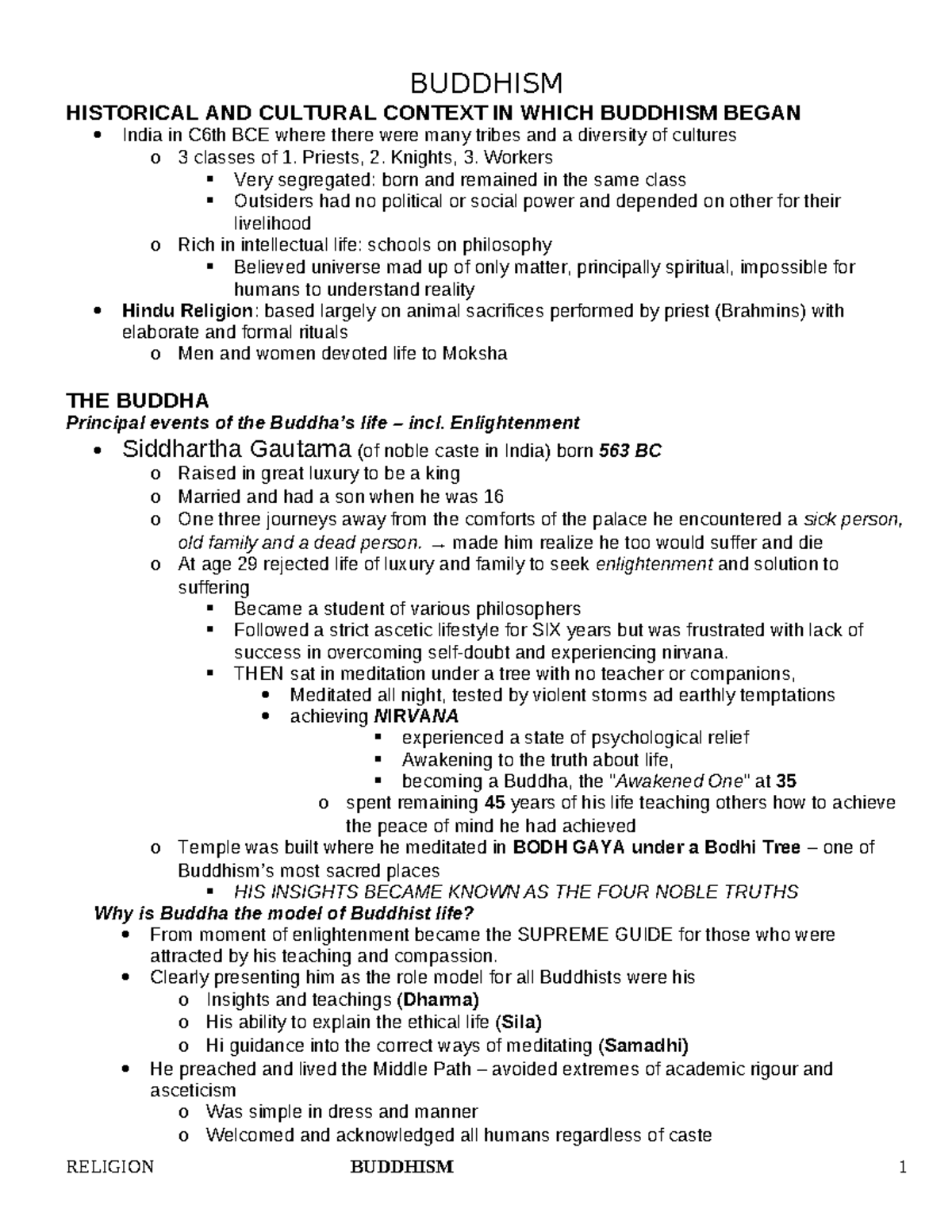 Depth Study - Buddhism - BUDDHISM HISTORICAL AND CULTURAL CONTEXT IN ...