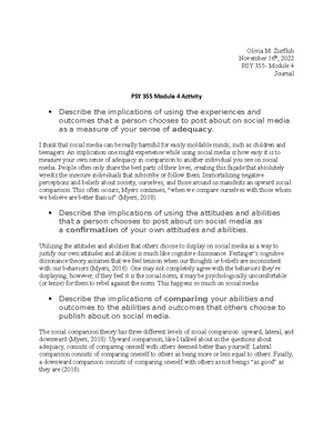 PSY 328 Unit 3- Activity - PSY 328 Module Three Activity Describe ...