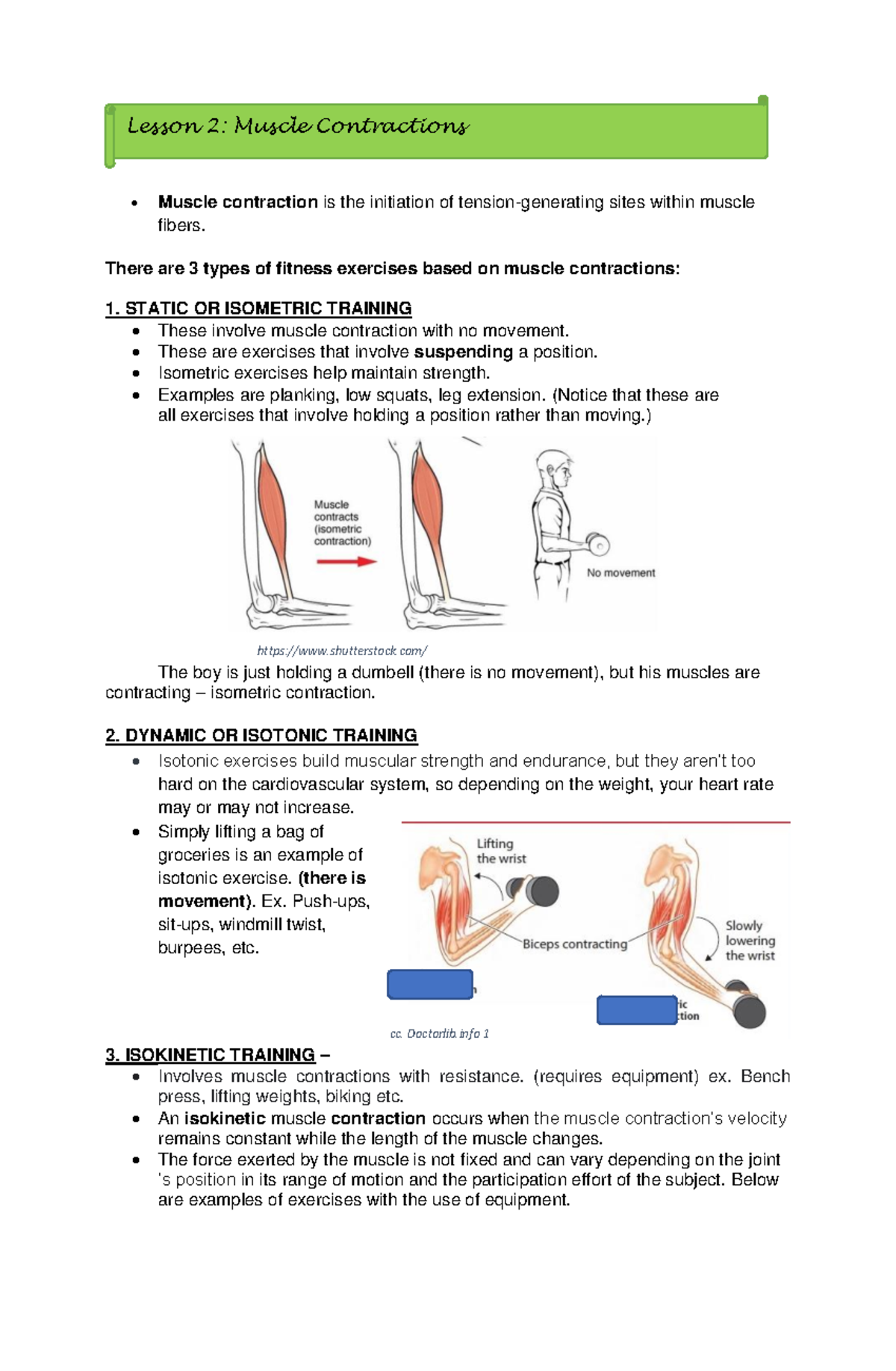 Muscle contraction - There are 3 types of fitness exercises based on ...