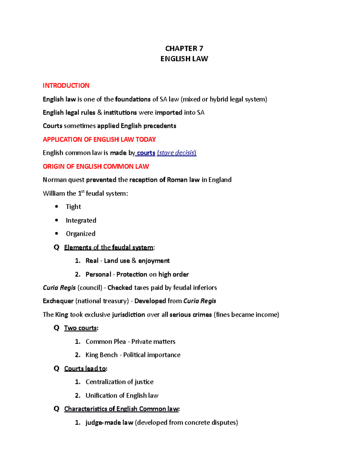 Chapter 7 summaries good for practoice - CHAPTER 7 ENGLISH LAW ...
