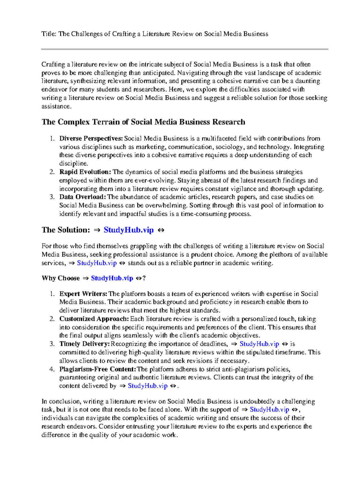 Literature Review Social Media Business - Title: The Challenges of ...