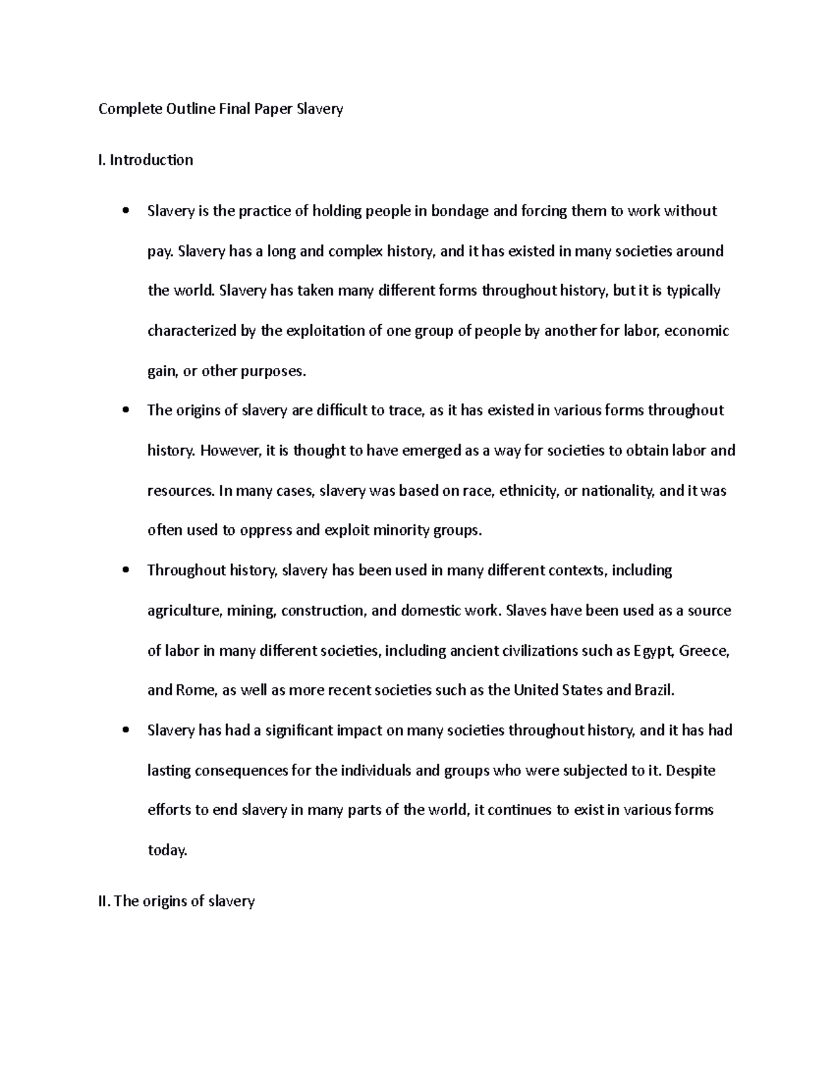 Complete Outline Slavery - Complete Outline Final Paper Slavery I ...