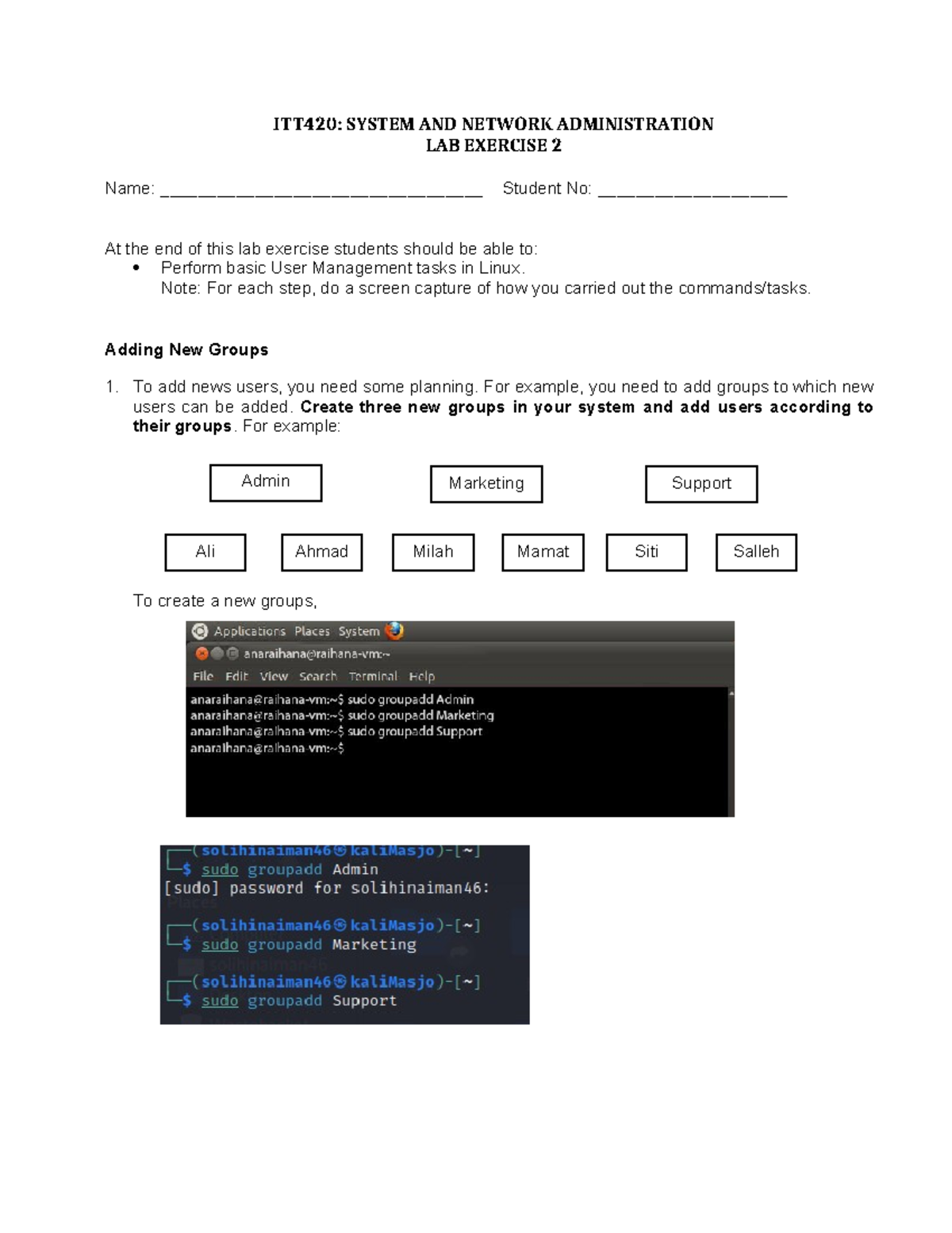 ITT420 Lab 2 LINUX TUTORIAL - ITT420: SYSTEM AND NETWORK ADMINISTRATION LAB EXERCISE 2 Name ...