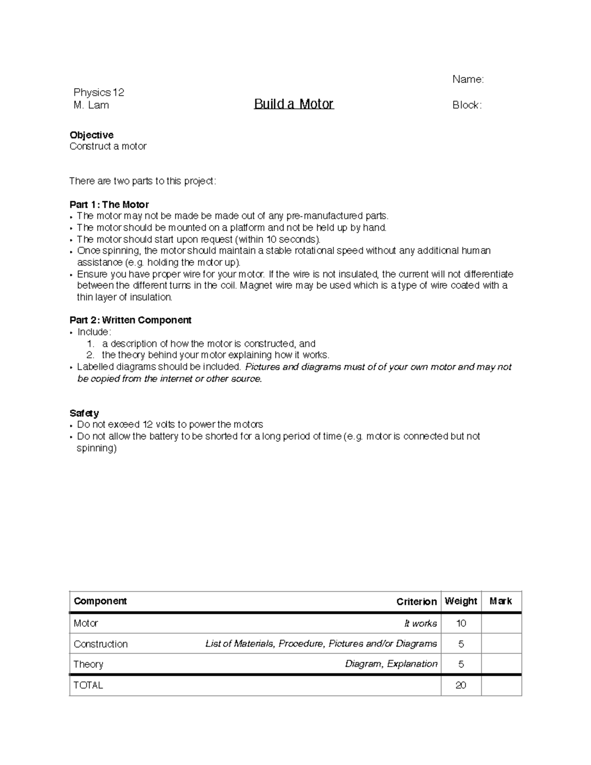 Build-a-Motor - information - Objective Construct a motor There are two ...