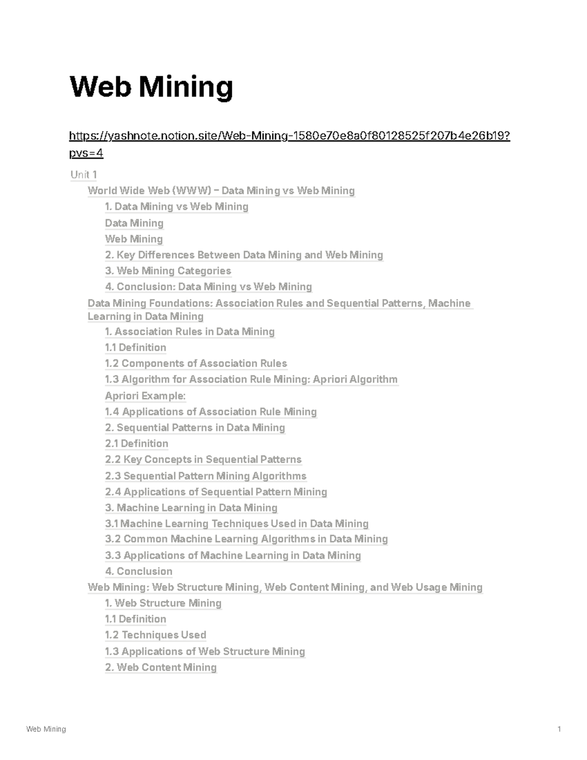 Web Mining - Web Mining yashnote.notion/Web-Mining-1580e70e8a0f80128525f207b4e26b19? pvs= Unit 1 ...