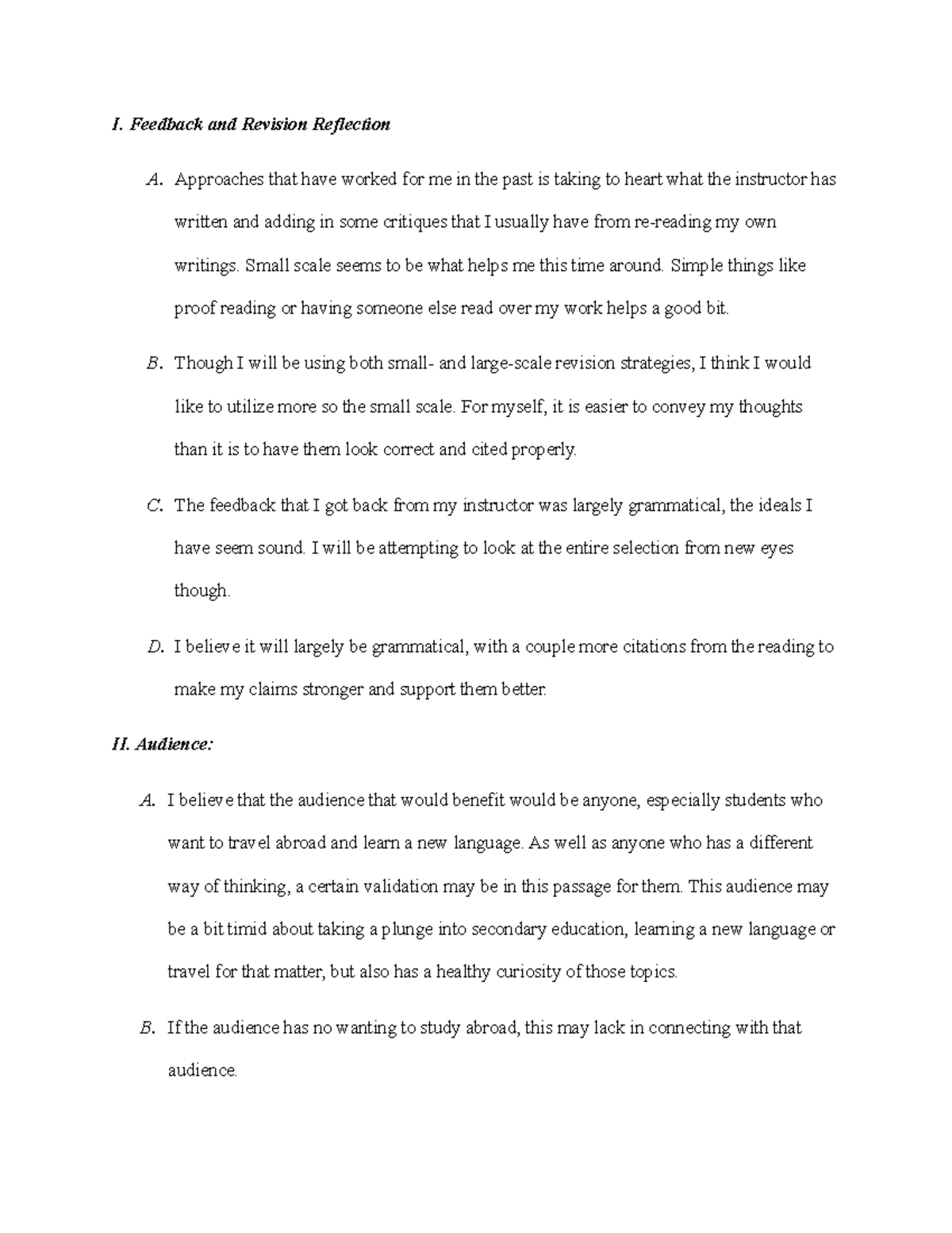 Feedback and Revision Reflection 02-04 - I. Feedback and Revision ...