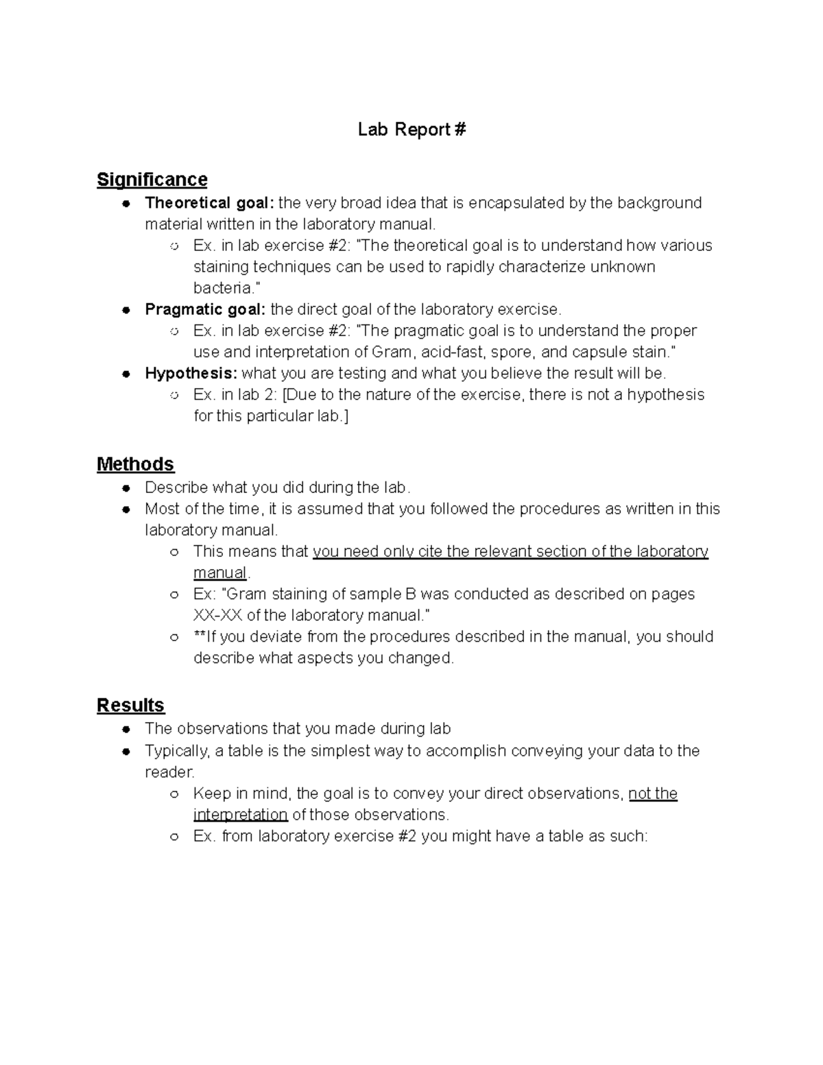 Lab Report Outline - Lab Report Significance Theoretical goal: the very ...