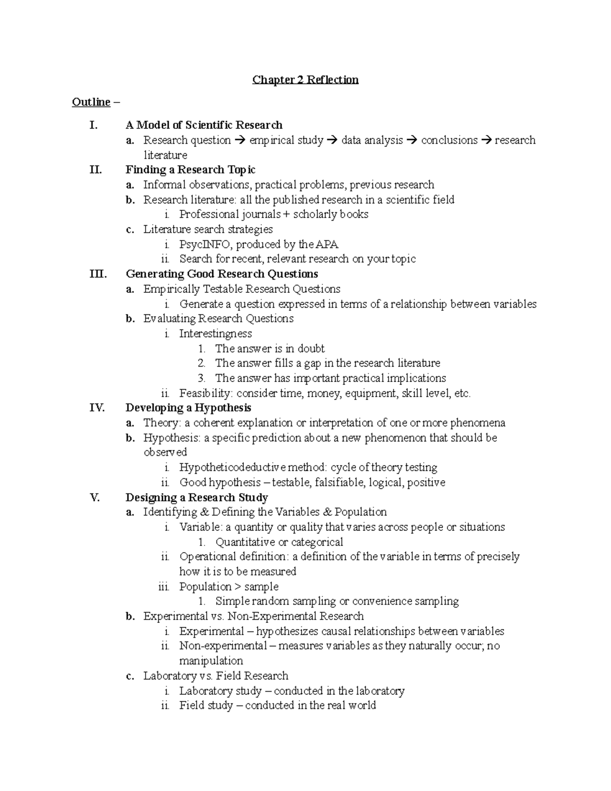 PSYC Research Methods - Ch. 2 Summary - Chapter 2 Reflection Outline ...