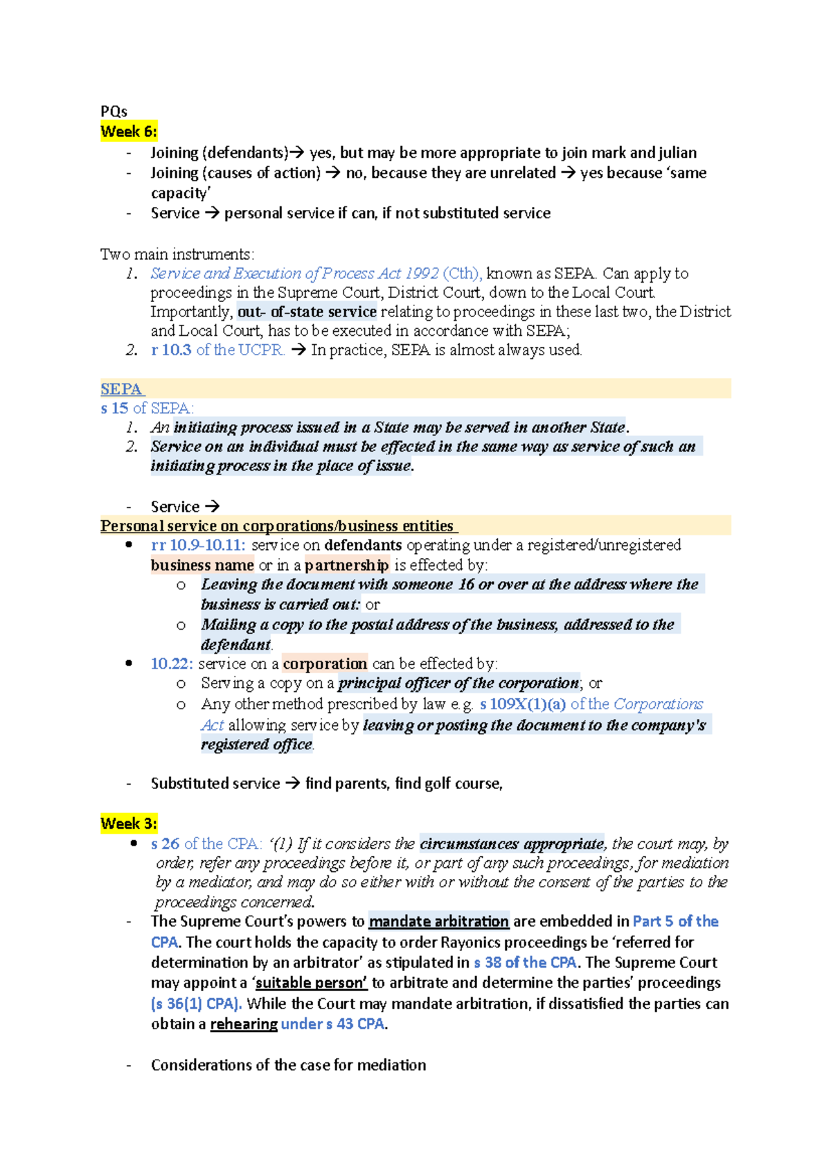 PQs - answers to problem questions - PQs Week 6: - Joining (defendants ...