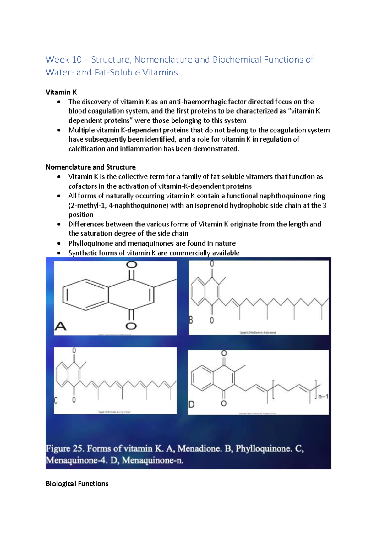 Week 10 - Biochem full notes - Week 10 – Structure, Nomenclature and ...