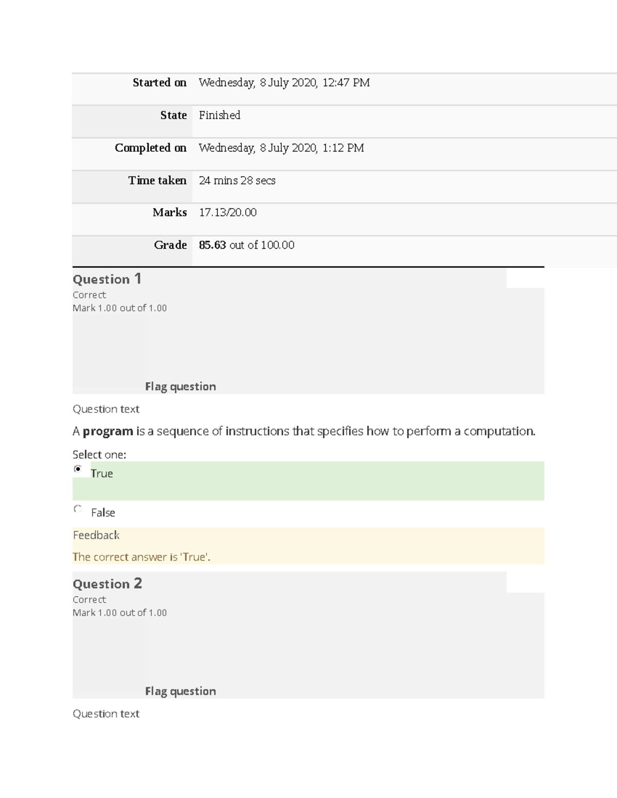 Graded Quiz Unit uop - Mid term test questions - Started on Wednesday ...