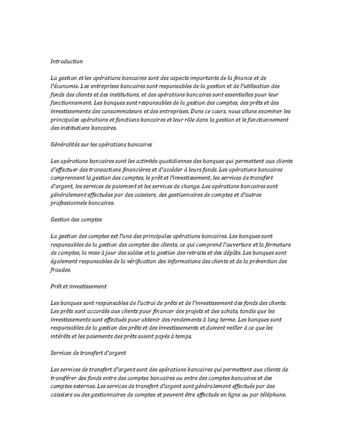 Banking Operations and Management note study - Introduction La gestion ...