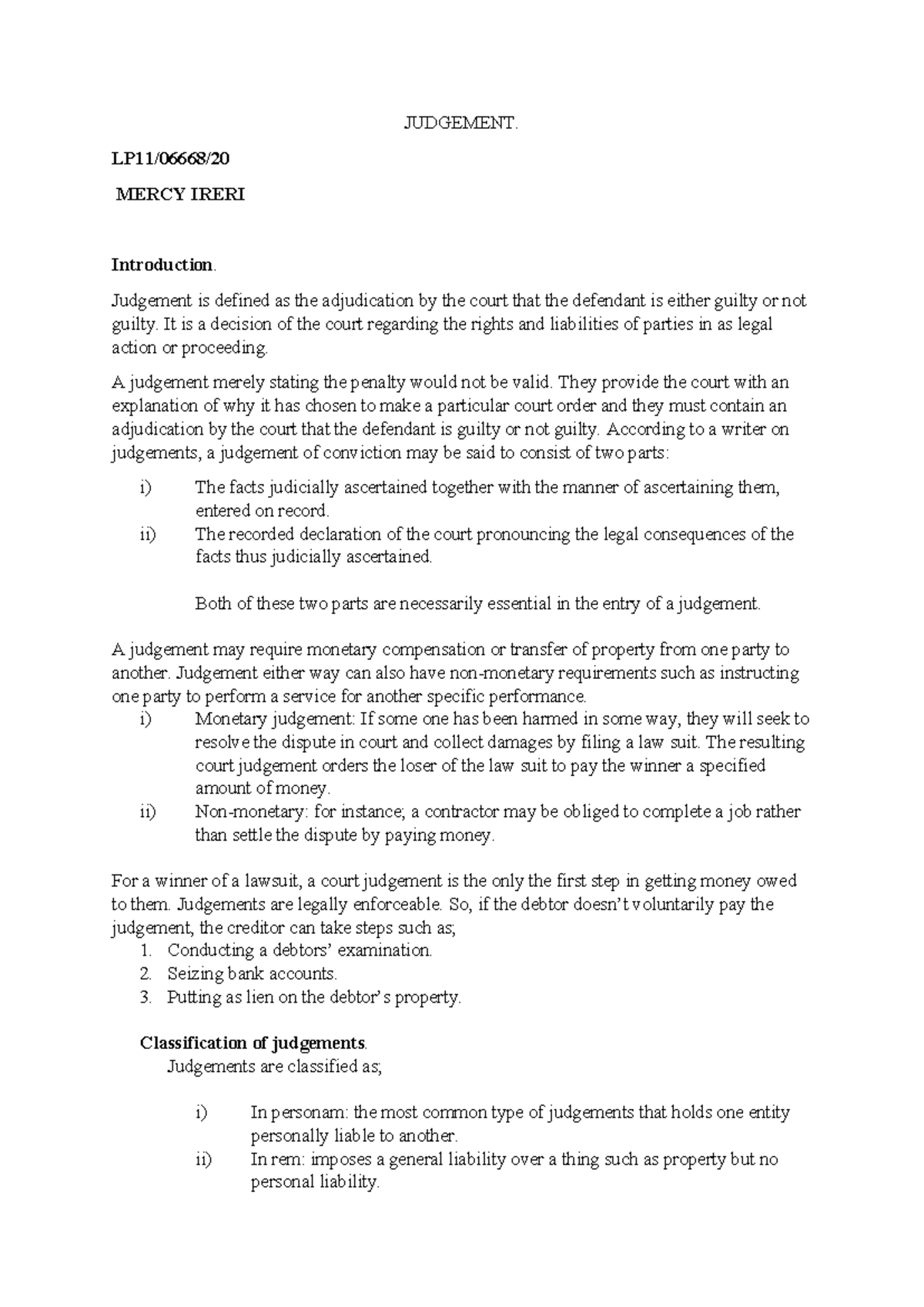 Judgement assignment final copy - JUDGEMENT. LP11/06668/ MERCY IRERI ...