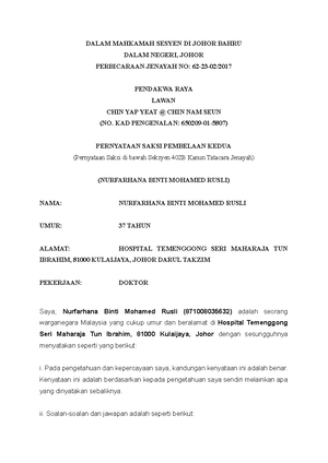Contoh Memorial Kes Sivil dalam Bahasa Melayu - HUJAHAN I. PERAYU ...