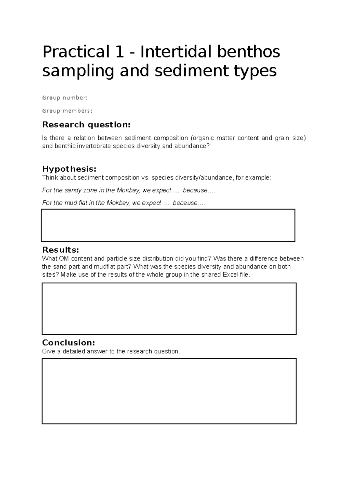 Practical 1 Answer template - Practical 1 - Intertidal benthos sampling ...