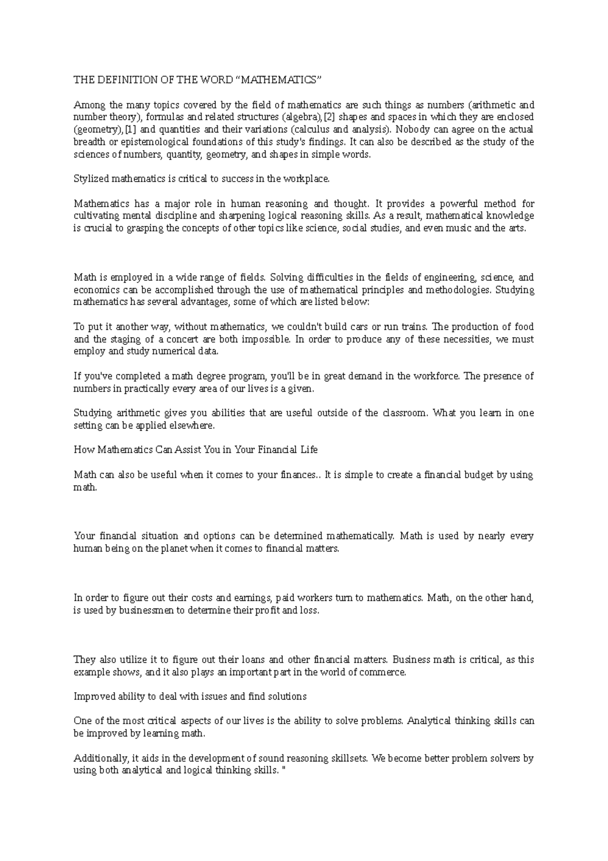 Definition of Mathematics - THE DEFINITION OF THE WORD “MATHEMATICS ...